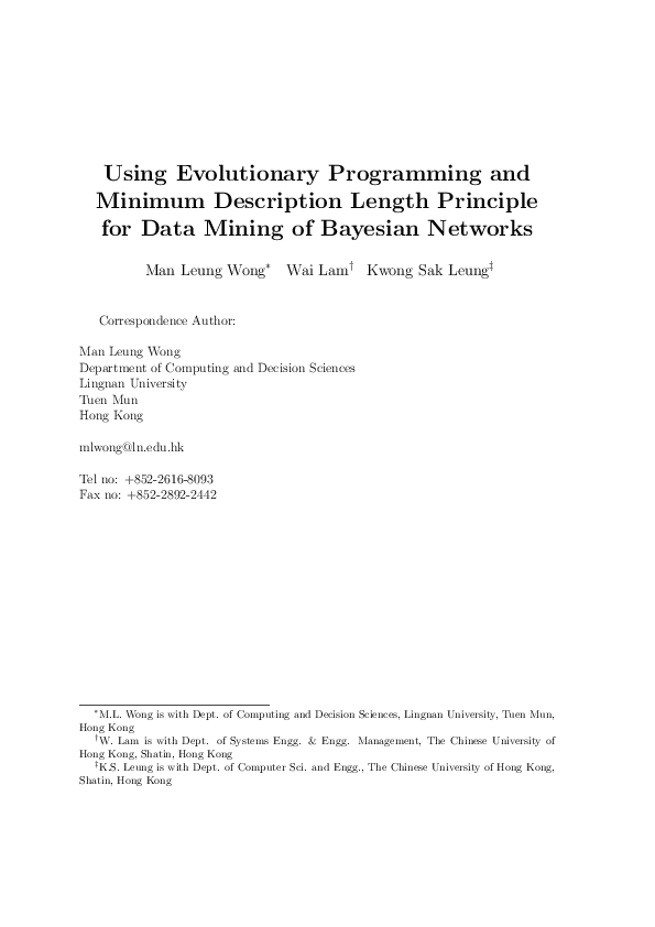Pdf Using Evolutionary Programming And Minimum Description Length Principle For Data Mining Of
