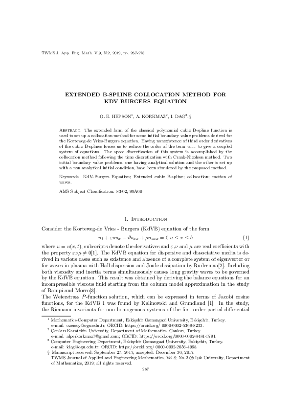 Pdf Extended B Spline Collocation Method For Kdv Burgers Equation