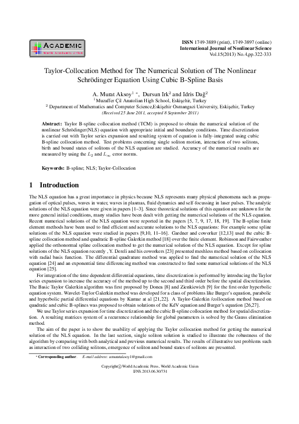 Pdf Taylor Collocation Method For The Numerical Solution Of The