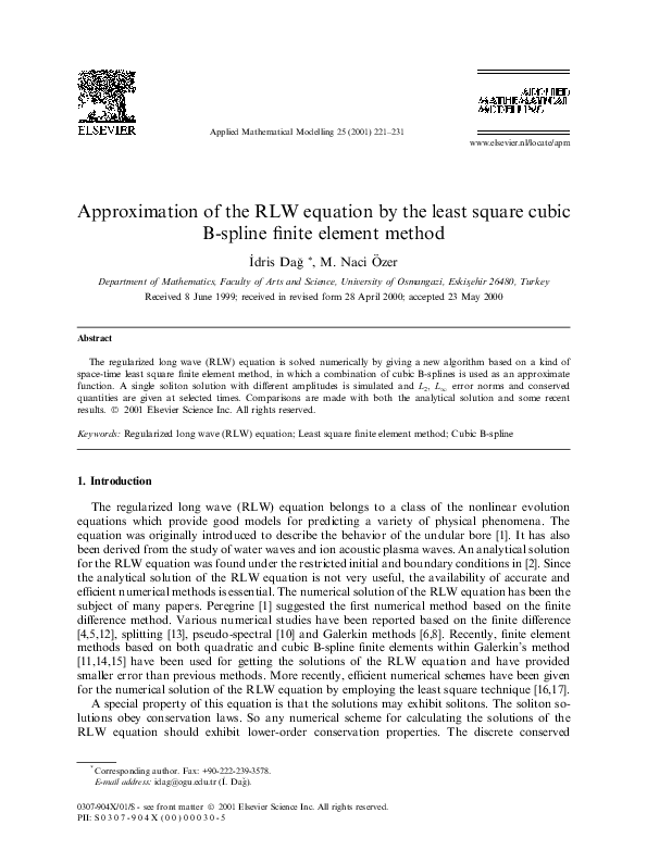 (PDF) Approximation of the RLW equation by the least square cubic B-spline finite element method