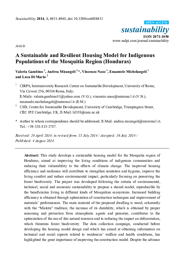 (PDF) Article A Sustainable and Resilient Housing Model for Indigenous ...