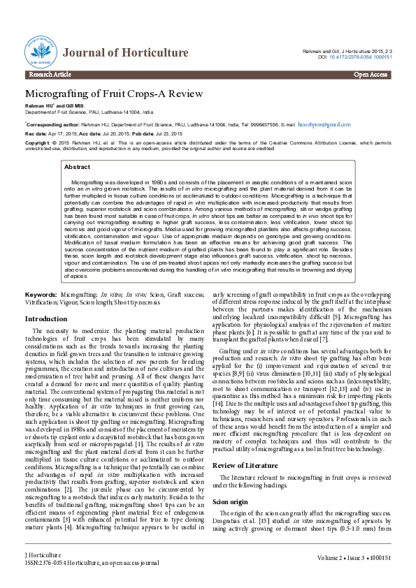 (PDF) Micrografting of Fruit Crops-A Review