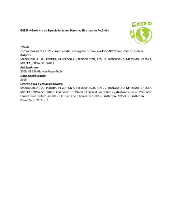 (PDF) Comparison of PI and PR current controllers applied on two-level VSC-HVDC transmission system