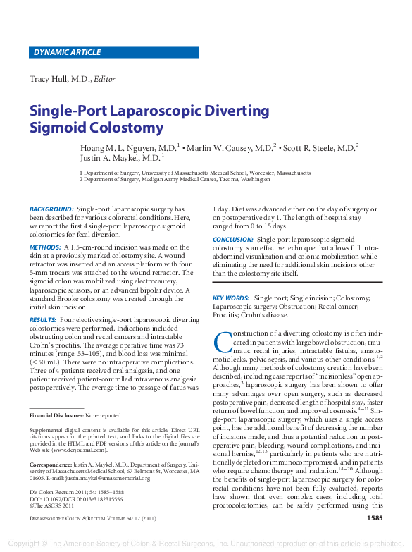 (PDF) Single-Port Laparoscopic Diverting Sigmoid Colostomy