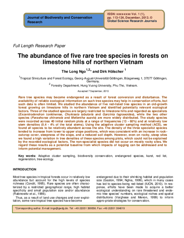 (PDF) The abundance of five rare tree species in forests on limestone ...