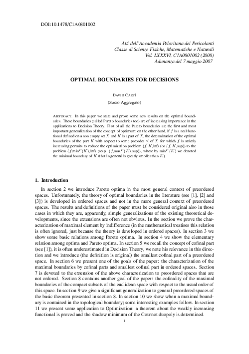 (PDF) Optimal boundaries for decisions