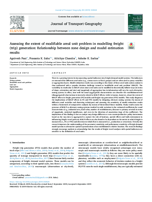 (PDF) Assessing the extent of modifiable areal unit problem in modelling freight (trip ...