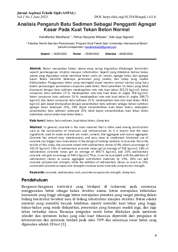 (PDF) Analisis Pengaruh Batu Sedimen Sebagai Pengganti Agregat Kasar ...
