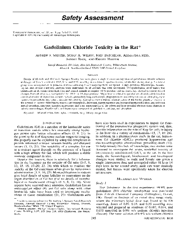 (PDF) Gadolinium Chloride Toxicity in the Rat