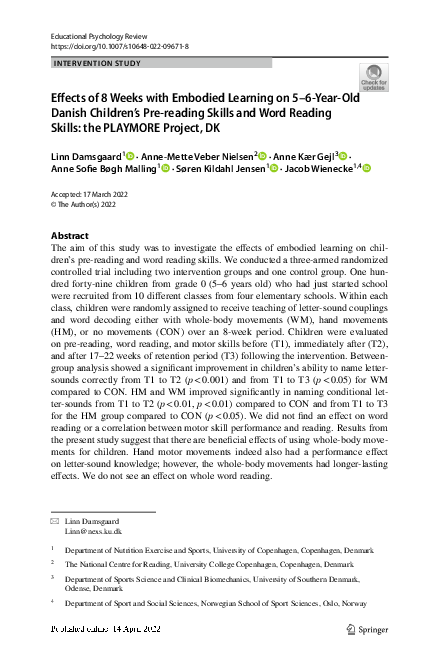 (PDF) Effects of 8 Weeks with Embodied Learning on 5–6-Year-Old Danish ...
