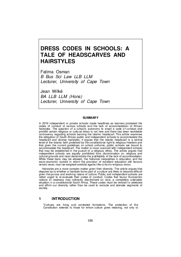 (PDF) Dress Codes in Schools: A Tale of Headscarves and Hairstyles