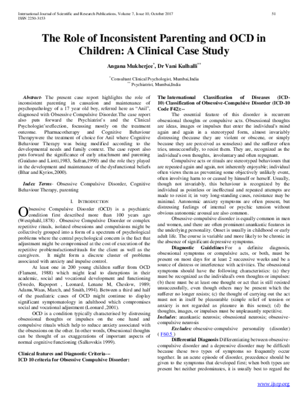 (PDF) The Role of Inconsistent Parenting and OCD in Children: A ...