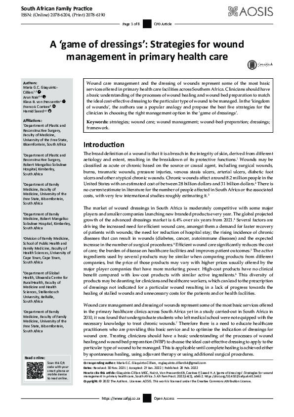 (PDF) A ‘game of dressings’: Strategies for wound management in primary ...