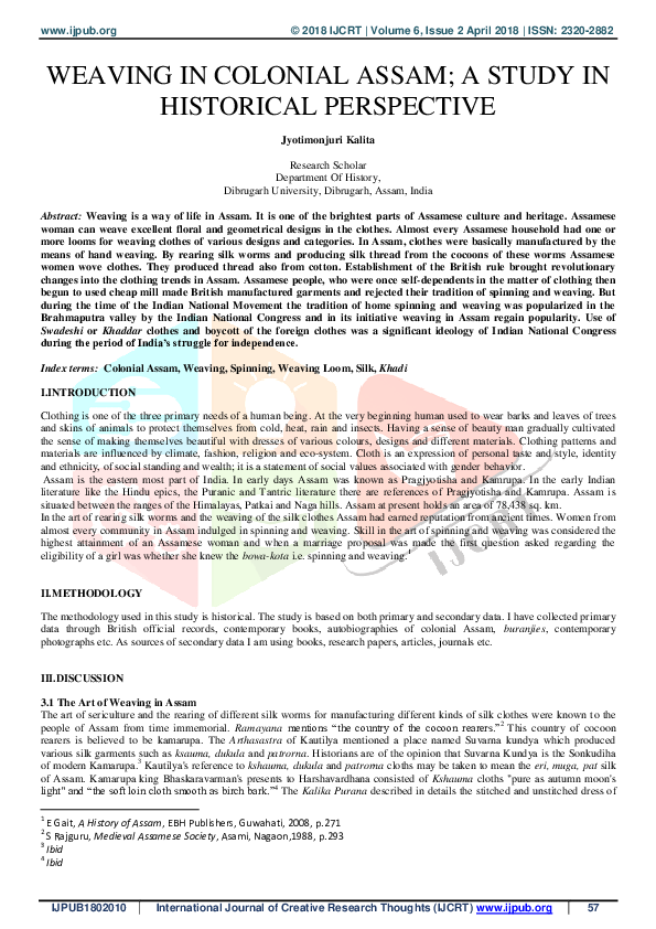 (PDF) Weaving in Colonial Assam; a Study in Historical Perspective