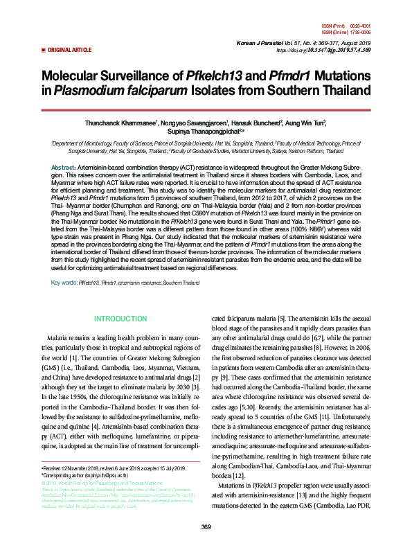 (PDF) Molecular Surveillance of Pfkelch13 and Pfmdr1 Mutations in ...
