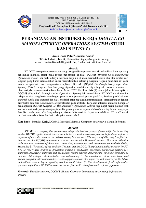 (PDF) PERANCANGAN INSTRUKSI KERJA DIGITAL CO-MANUFACTURING OPERATIONS SYSTEM (STUDI KASUS PT.XYZ ...