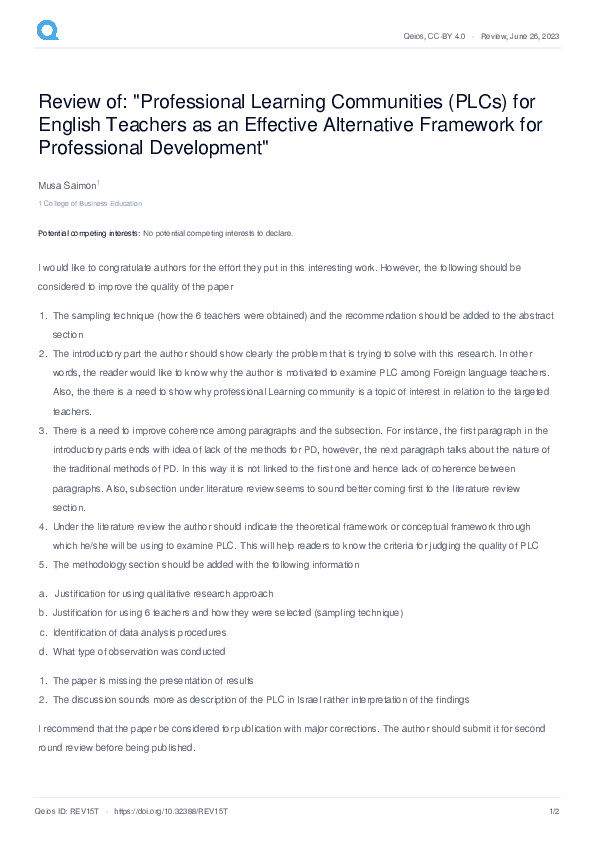 (PDF) Review of: "Professional Learning Communities (PLCs) for English Teachers as an Effective ...