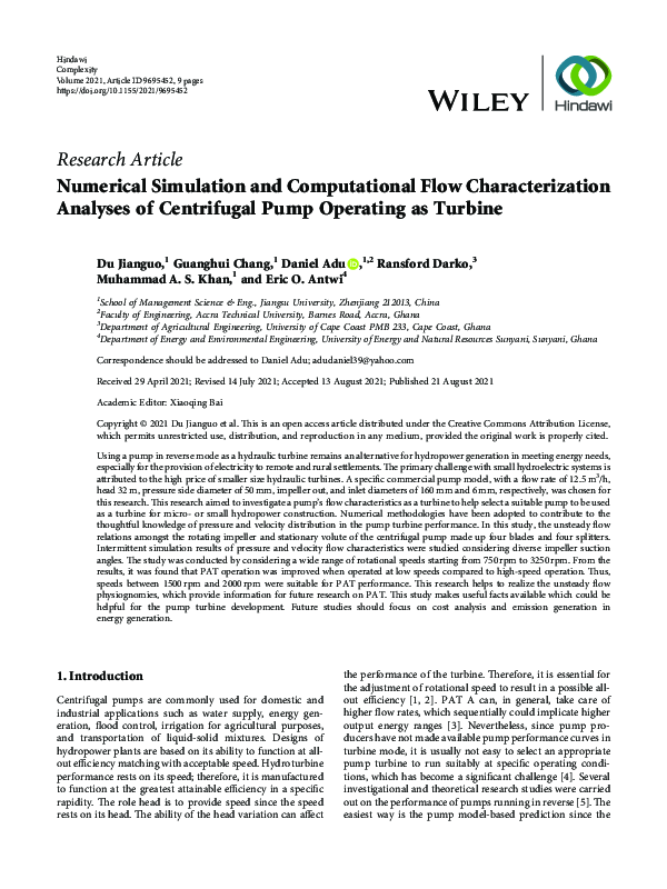 Pdf Numerical Simulation And Computational Flow Characterization Analyses Of Centrifugal Pump