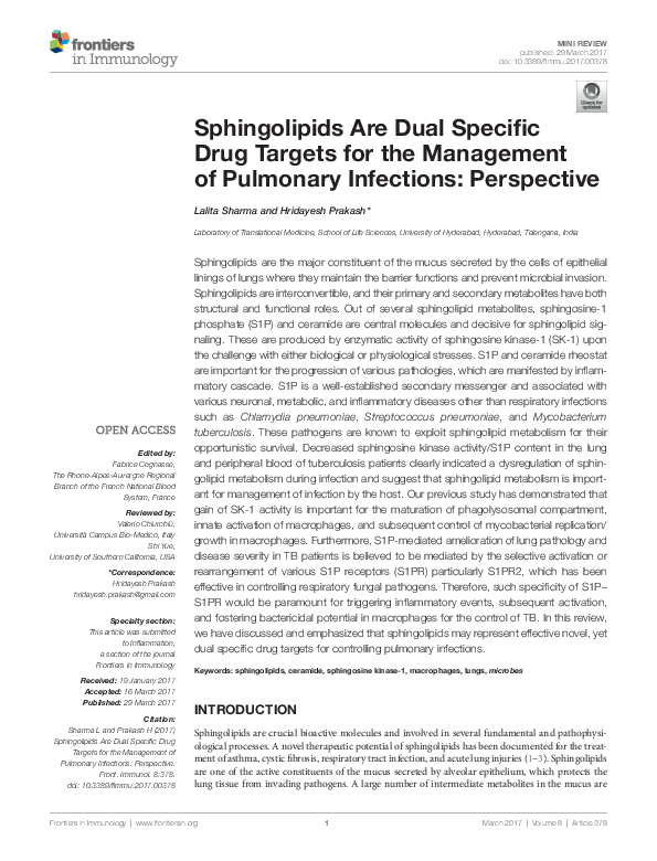 (PDF) Sphingolipids Are Dual Specific Drug Targets for the Management ...