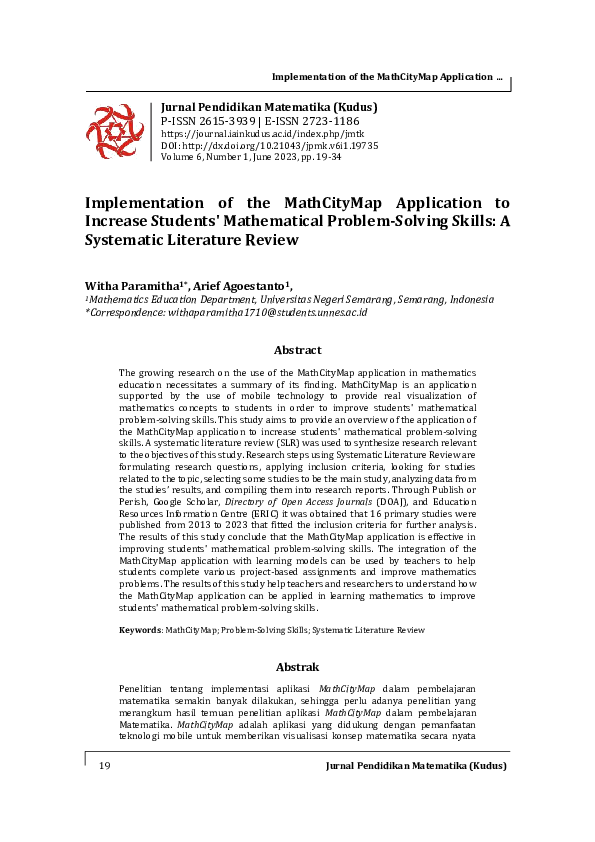 (PDF) Implementation of the MathCityMap Application to Increase Students' Mathematical Problem ...