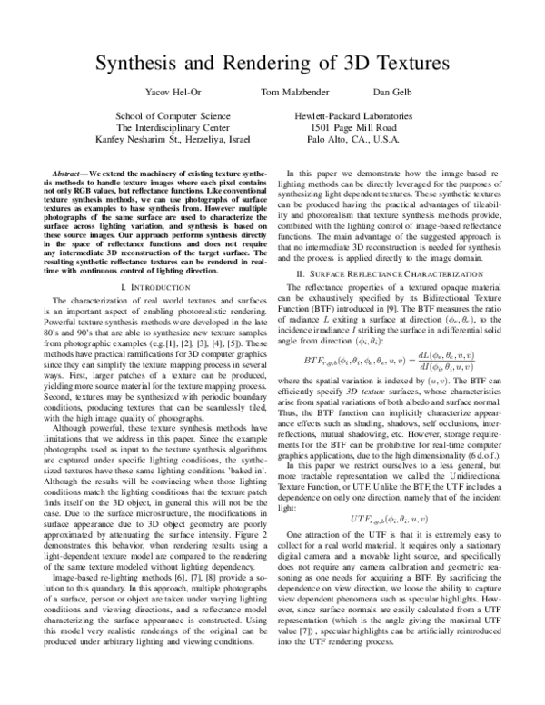 (PDF) SynthesisandRendering of 3DTextures