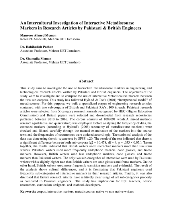 (PDF) An Intercultural Investigation of Interactive Metadiscourse ...