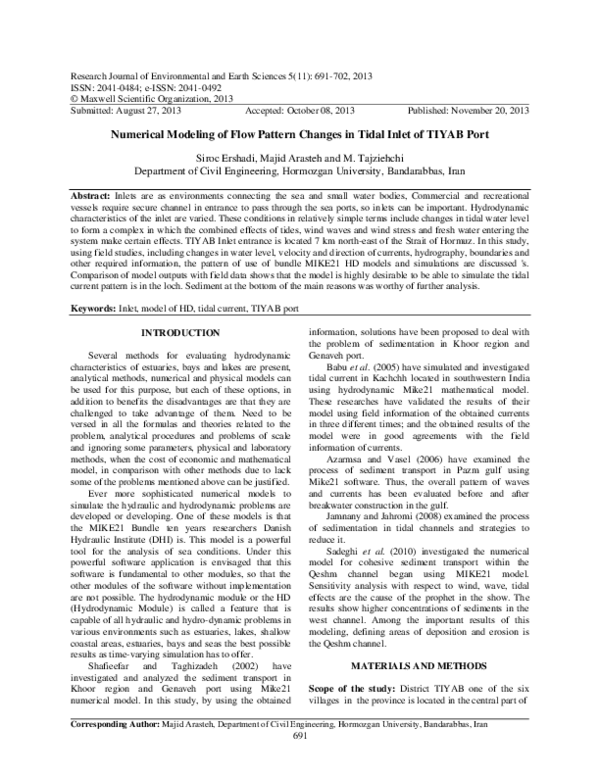 (PDF) Numerical Modeling of Flow Pattern Changes in Tidal Inlet of TIYAB Port