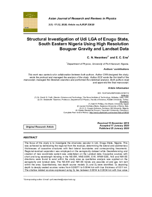 (PDF) Structural Investigation of Udi LGA of Enugu State, South Eastern Nigeria Using High ...