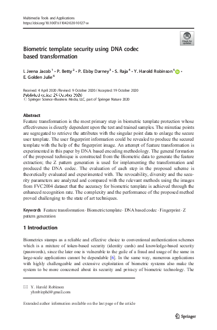 Pdf Biometric Template Security Using Dna Codec Based Transformation