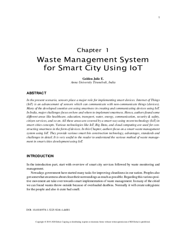 (PDF) Waste Management System for Smart City Using IoT