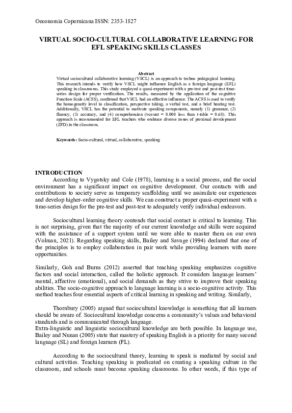 (DOC) VIRTUAL SOCIO-CULTURAL COLLABORATIVE LEARNING FOR EFL SPEAKING ...