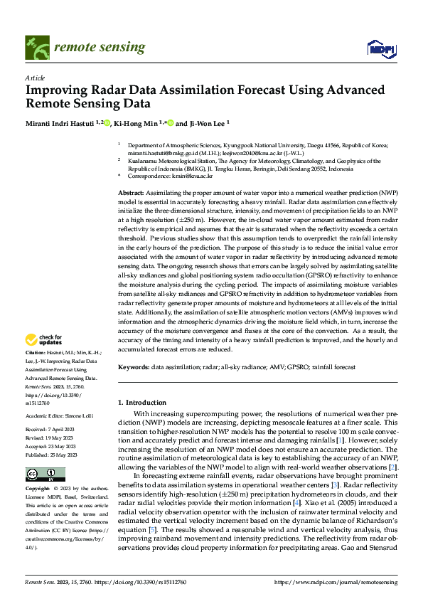 (PDF) Improving Radar Data Assimilation Forecast Using Advanced Remote Sensing Data