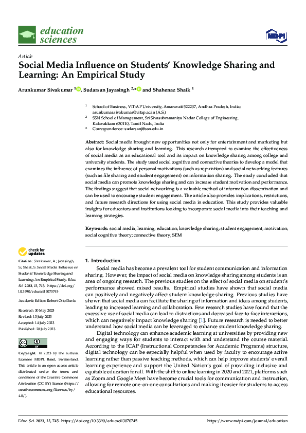 (PDF) Social Media Influence on Students’ Knowledge Sharing and ...
