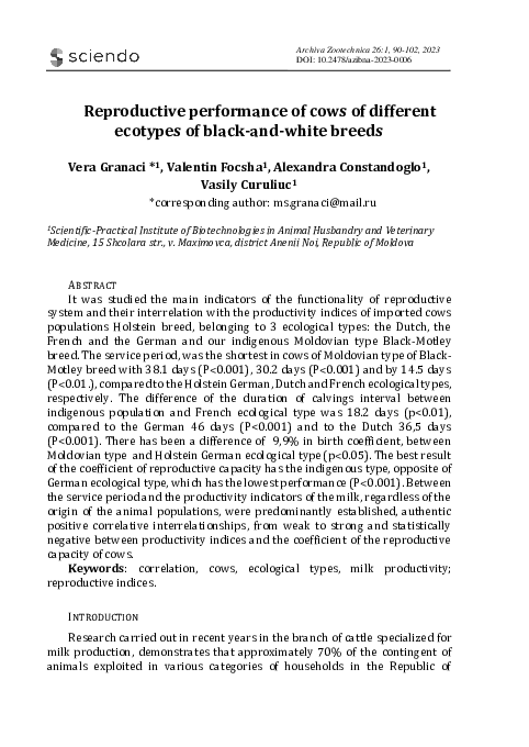 (PDF) Reproductive performance of cows of different ecotypes of black-and-white breeds