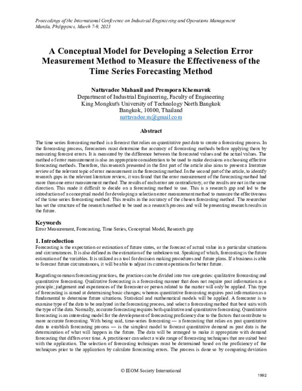 Pdf A Conceptual Model For Developing A Selection Error Measurement