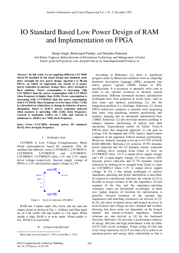 (PDF) IO Standard Based Low Power Design of RAM and Implementation on FPGA