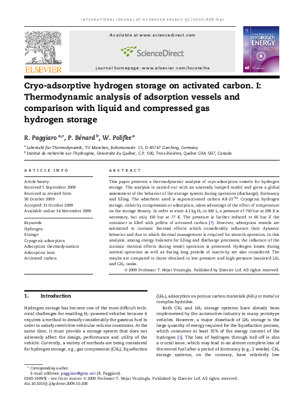 (PDF) Cryo-adsorptive hydrogen storage on activated carbon. I ...