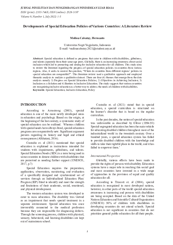 (PDF) Developments of Special Education Policies of Various Countries ...