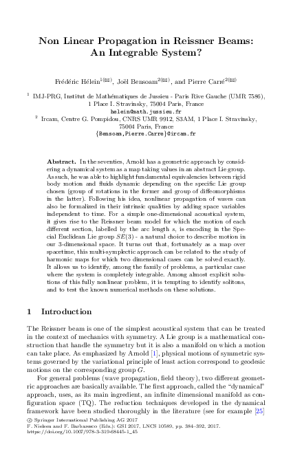 (PDF) Non Linear Propagation in Reissner Beams: An Integrable System?