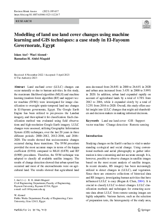 (PDF) Modelling of land use land cover changes using machine learning ...