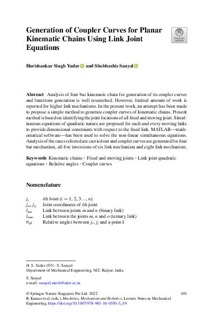 (PDF) Generation of Coupler Curves for Planar Kinematic Chains Using ...