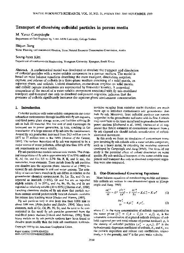 (PDF) Transport of dissolving colloidal particles in porous media