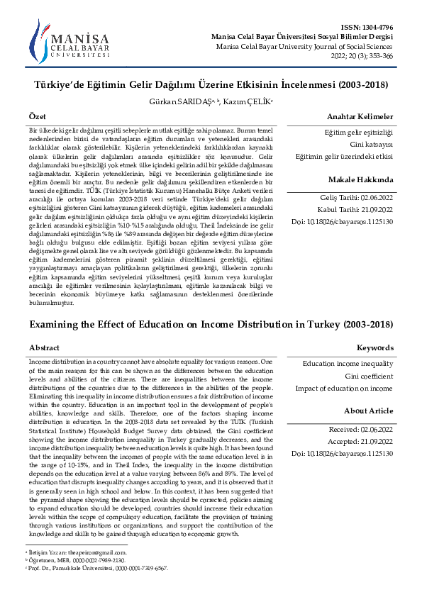 (PDF) Examining the Effect of Education on Income Distribution in ...
