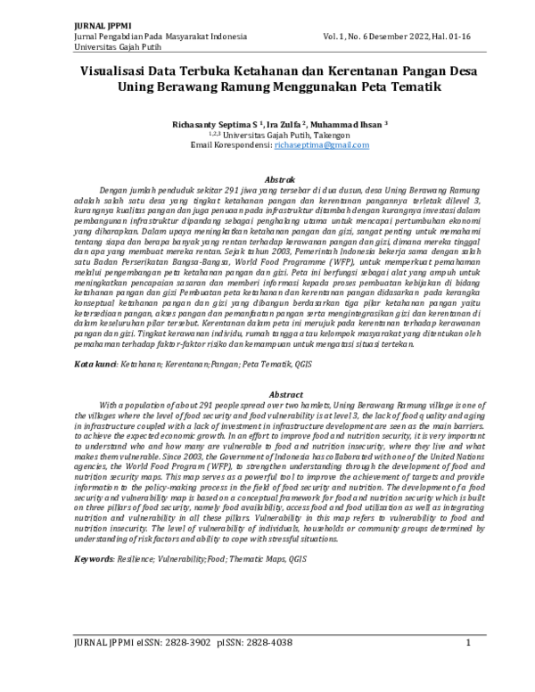 (PDF) Visualisasi Data Terbuka Ketahanan dan Kerentanan Pangan Desa Uning Berawang Ramung ...