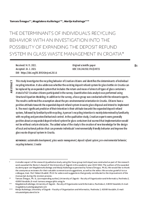 (PDF) The determinants of individual’s recycling behavior with an investigation into the ...