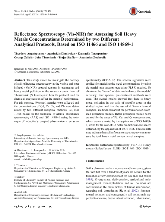 (PDF) Reflectance Spectroscopy (Vis-NIR) for Assessing Soil Heavy Metals Concentrations ...