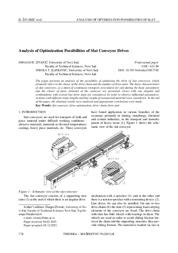 (PDF) Analysis of optimization possibilities of slat conveyor drives