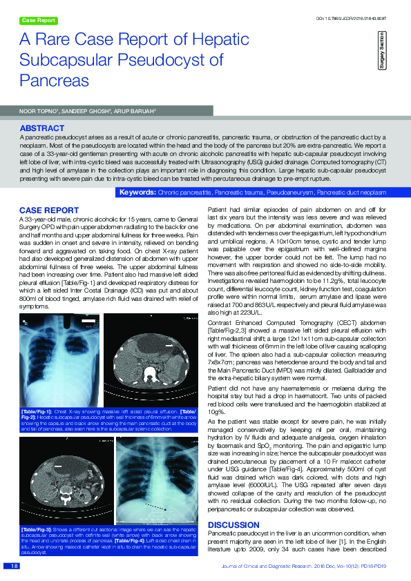 (PDF) A Rare Case Report of Hepatic Subcapsular Pseudocyst of Pancreas