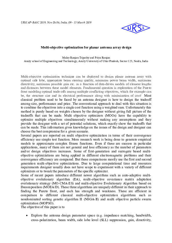 Pdf Multi Objective Optimization For Planar Antenna Array Design