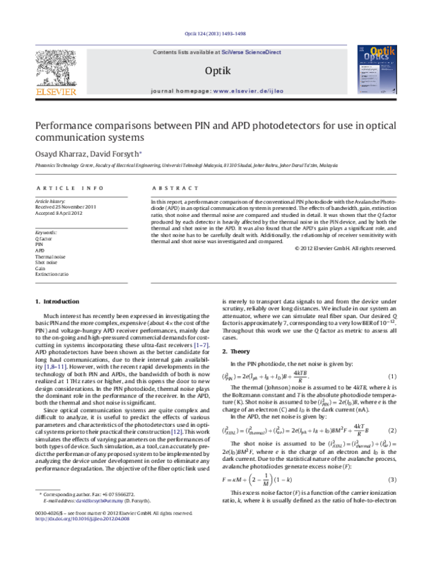 (PDF) Performance comparisons between PIN and APD photodetectors for ...